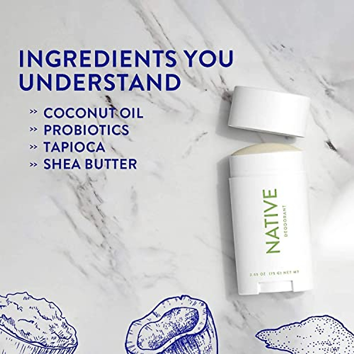 Native Deodorant | Natural Deodorant for Women and Men, Aluminum Free with Baking Soda, Probiotics, Coconut Oil and Shea Butter | Coconut & Vanilla, Lavender & Rose, Eucalyptus & Mint