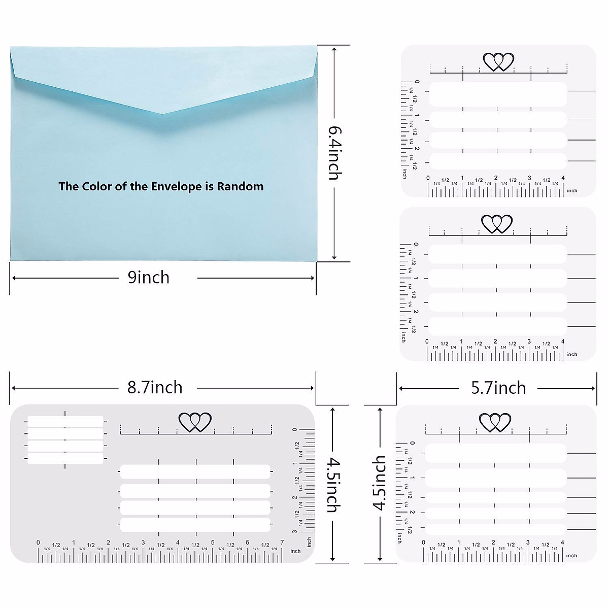 7 Pieces Envelope Addressing Guide 4 Style Addressing Stencil Templates for Envelopes with 2 Size Brush Pens, Making Thank You Card, Festival Cards, Wedding Invitations, Party Invitations