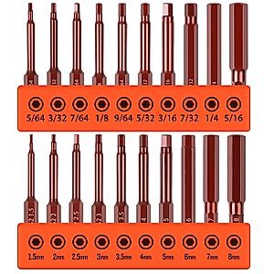 Allen Wrench Drill Bits, HORUSDY 20-Piece S2 Steel Hex Bit Set, Metric & SAE Magnetic Hex Bit Set, 2.3" Long with Bit Holder