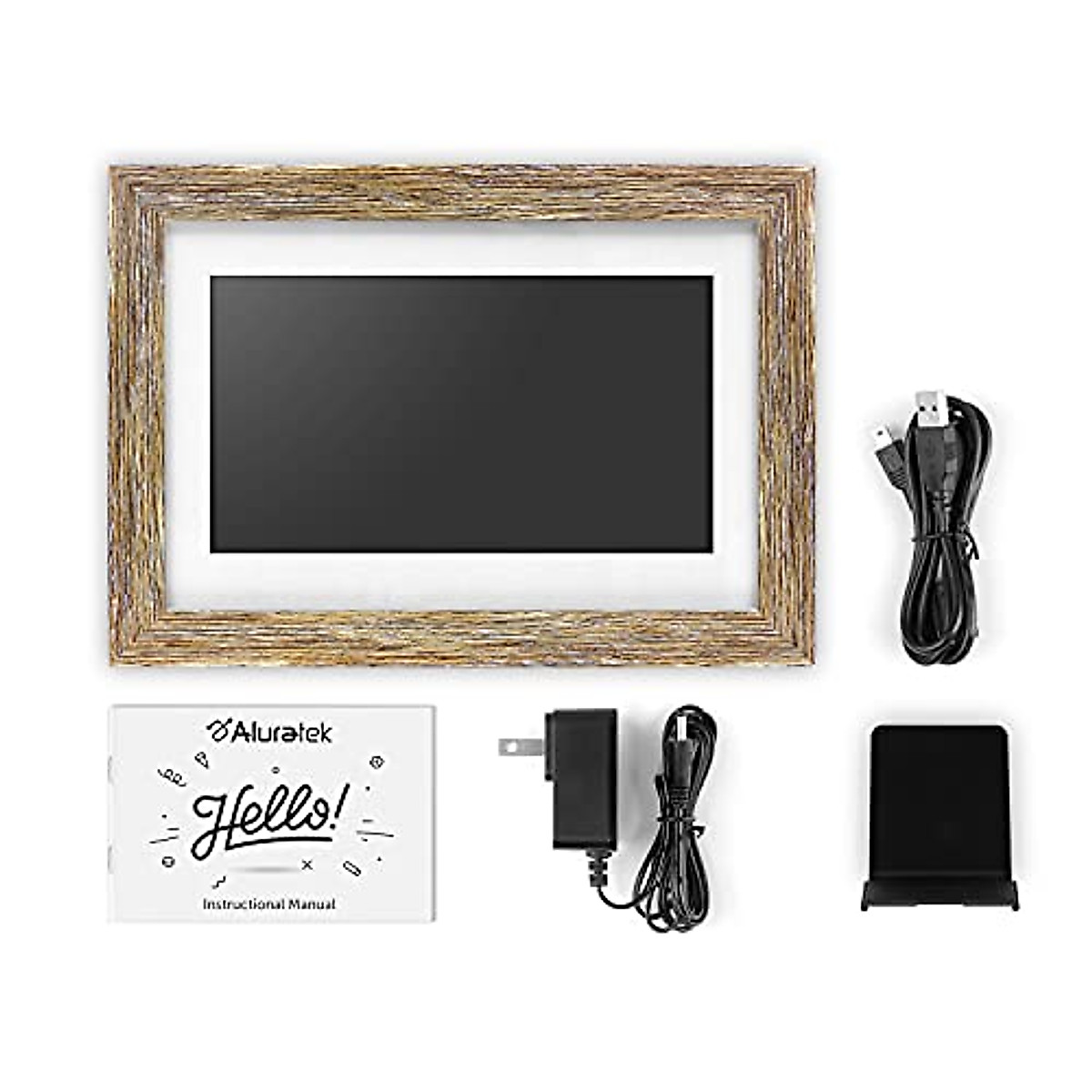 Aluratek 10" WiFi Distressed Wood Digital Photo Frame with Touchscreen and 16GB Built-in Memory, USB/SD/SDHC Supported, Built-in Clock & Calendar, Easy Setup for Wireless Photo Viewing - ASHDPF10F