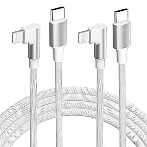 iPhone USB C to Lightning Cable,【2Pack 6FT MFi Certified】Right Angle 90 Degree iPhone Fast Charger Nylon Braided 20W Charging Data Syncing Cord Compatible with iPhone 14/13/Pro/ 12/Max/11/XS/XR/8/Plus