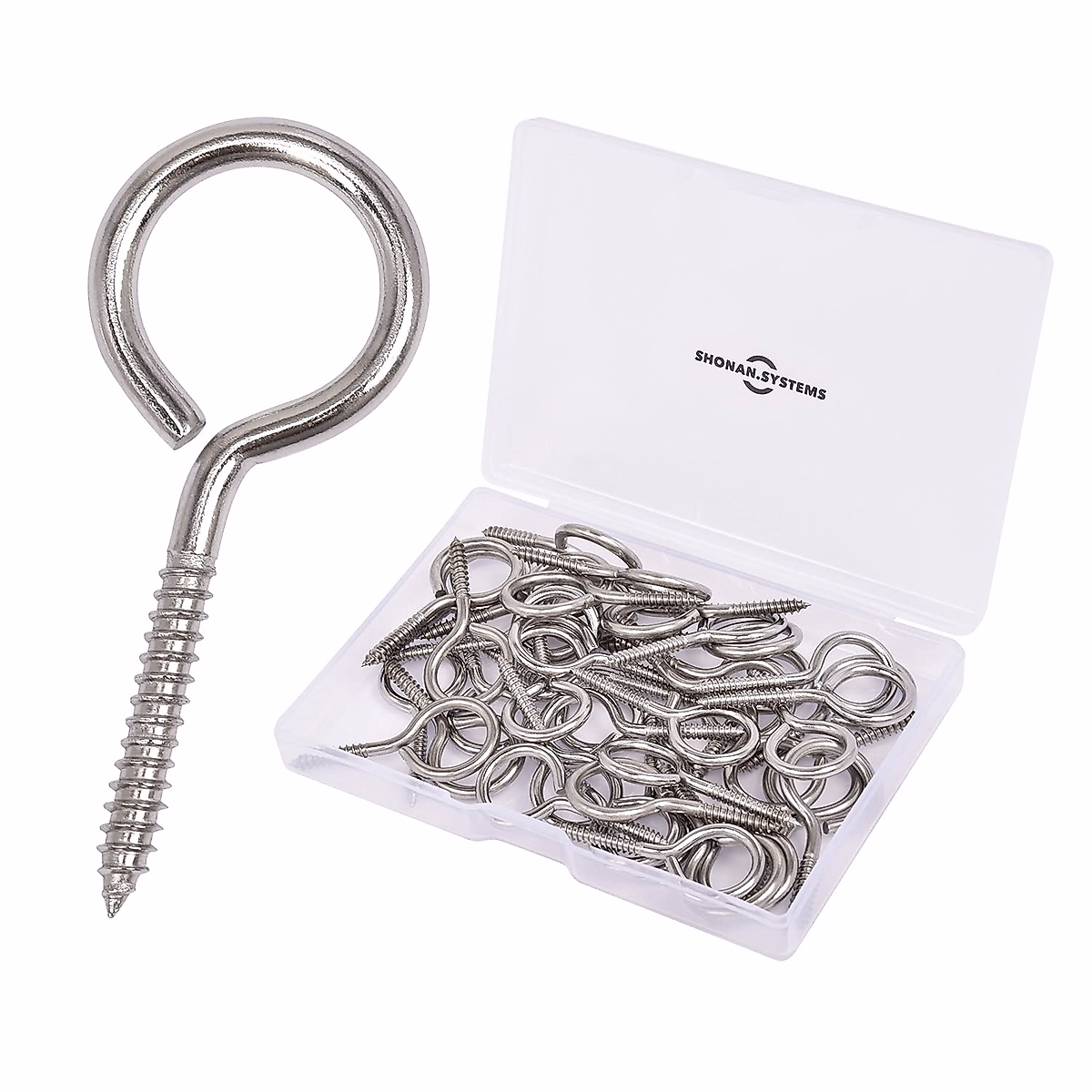SHONAN 1.57" Stainless Steel Eye Screws for Wood, 30 Pcs Screw Eye Hooks Eye Bolt Hooks, Eye Screw Hooks for Indoor Outdoor Use, 17 Lbs Capacity