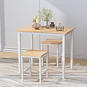 Lamerge Small Kitchen Table Set for 2, Industrial Dining Breakfast Table and 2 Stools, 3 Pieces Dining Table Set for Dining Room, Living Room, Apartment, Small Space (Beige)