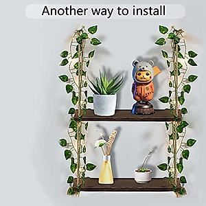 IMURGIFT 2 Pack Artificial Ivy LED-Strip Hanging Shelves for Wall Wooden Wall Hanging Shelves Wall Decor Shelves Elegant Bedroom Wall Hanging Decor for Bedroom Bathroom Living Room Kitchen