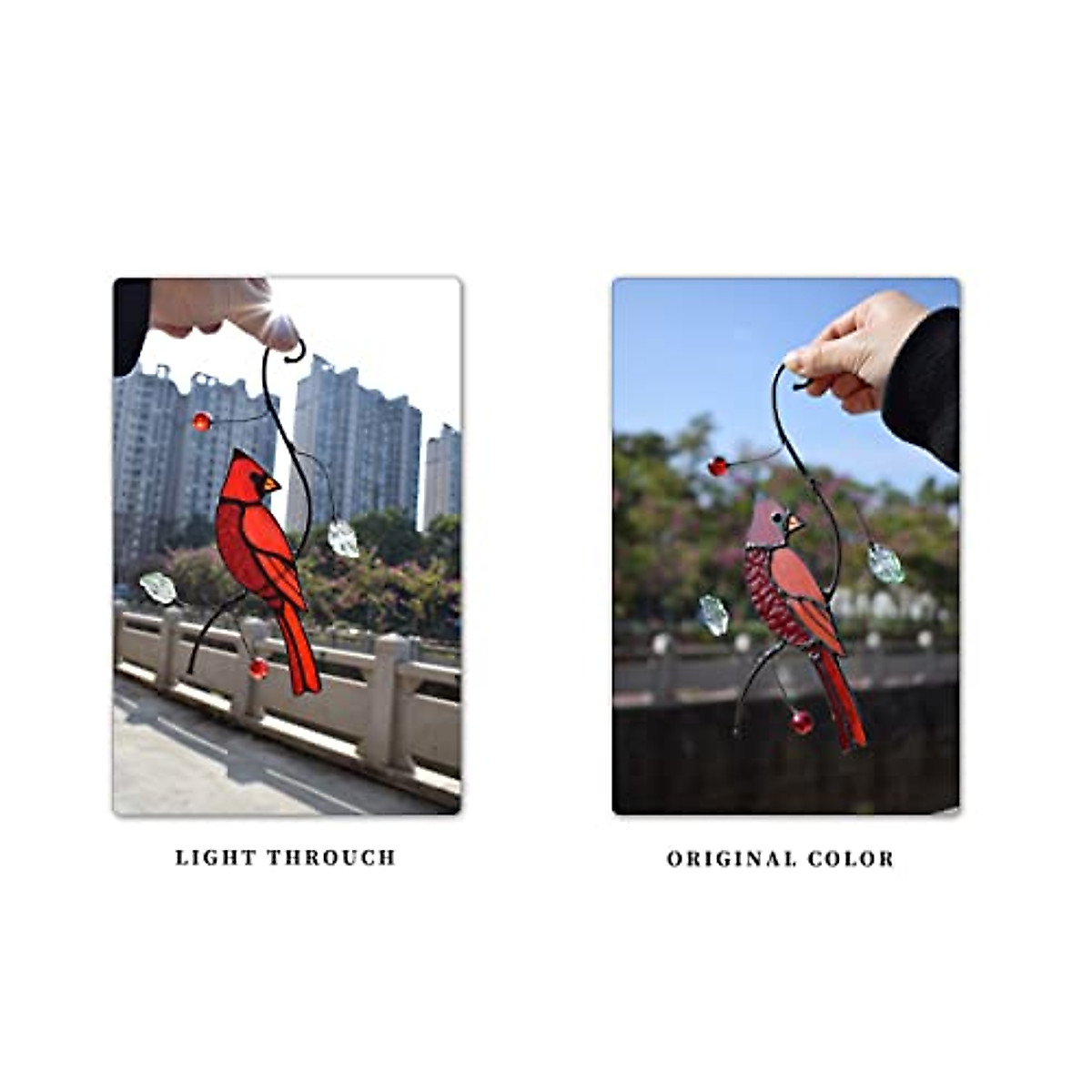 Lolitarcrafts Bigger Cardinal Stained Glass Window Hangings Cute Birds Suncathers for Window Monthers Day Gifts