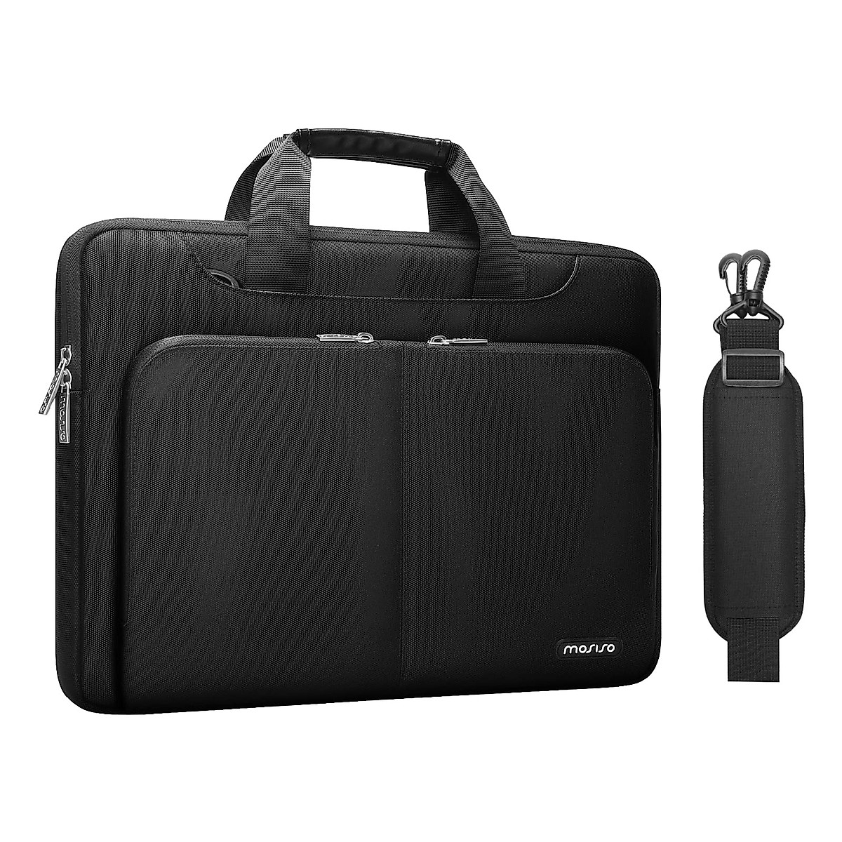 MOSISO 360 Protective Laptop Shoulder Bag Compatible with MacBook Air 15 M2 A2941 2023/Pro 16 2023-2019 A2780 A2485 A2141, 15-15.6 inch Notebook with 2 Same Front Organizer Pockets & Belt, Black