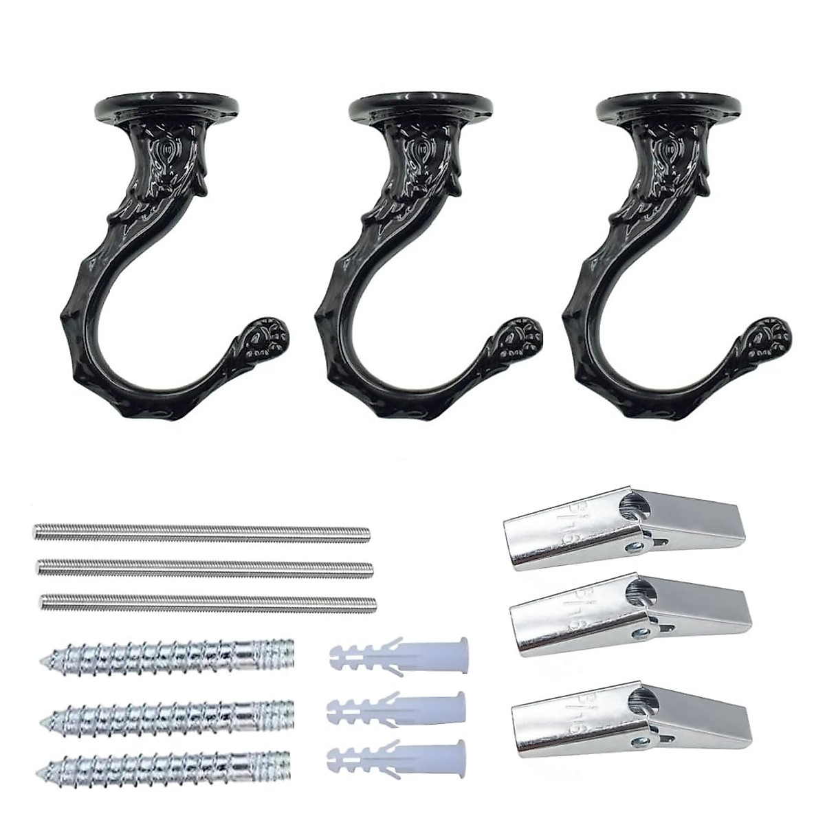 QLXHBOT Ceiling Hooks, Heavy Duty Swag Hook 65mm/2.6" with Screws Bolts and Toggle Wings for Hanging Plants Ceiling Installation Cavity Wall Fixing (3 Sets)