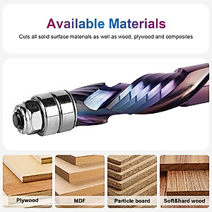SpeTool Up Down Compression Spiral Flush Trim Router Bit Bottom Bearing,1/2 Inch Shank 1-1/2 Inch Cutting Length Solid Carbide Extra Long Flush Trim Router Bits