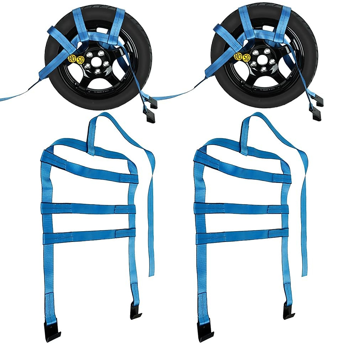 Set of 2 Tow Dolly Straps with Flat Hook,Blue Basket Strap,Fits Most 16-20" Tires Webbing Ratchet Straps…