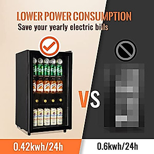 WANAI Beverage Refrigerator Cooler Mini Fridge Glass Door 125 Cans Beer Fridge Drinks Organizer for Soda Wine Small Refrigerator with 7 Thermostat 3 Shelves LED Lights for Home Bar Office