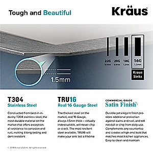KRAUS Pax 31 1/2-inch 16 Gauge Undermount 50/50 Double Bowl Stainless Steel Kitchen Sink, KHU322
