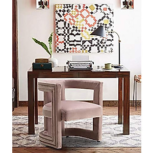 Meridian Furniture Blair Collection Modern | Contemporary Velvet Accent Chair with Upholstered Barrel Design, 26" W x 24.5" D x 28" H, Pink