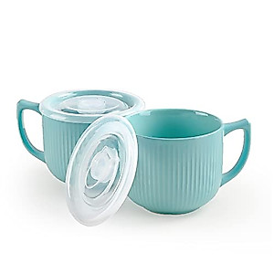 ZEBERBO Soup Bowls, 32 Ounce Soup Bowl with Handles, 2packs 5 inch Jumbo Soup Mug with Handle/Lid, Cereal Bowl for Oatmeal, Gumbo, Salad, Ceramic Soup Cup, Microwave & Oven Safe