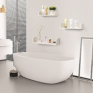 necvha Floating Shelves Wall Mounted，Rustic Wood Wall Shelves，Solid Wood Wall Shelves Set of 3，Storage Shelves for Bedroom, Living Room, Bathroom, Kitchen, Office and More (White)