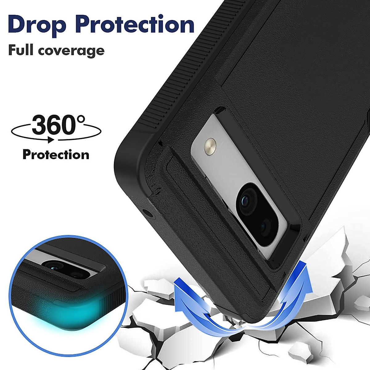 MDCN for Google Pixel 7a Case: Dual Layer Protective Heavy Duty Cell Phone Cover Shockproof Rugged with Screen Protector - Military Protection Bumper Tough - Google Pixel 7a 2023, Black