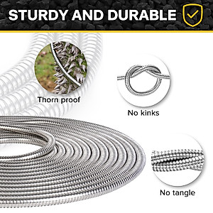 Garden Hose Water Hose 100ft 304 Metal Stainless Steel Water Pipe with 10 Function Sprayer & Metal Fittings Flexible Lightweight Hose Puncture Proof Hose for Yard, Outdoors, Rv