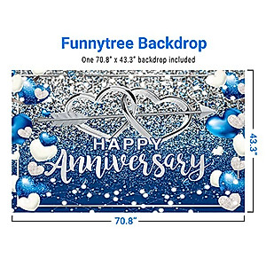 Funnytree Blue Happy Anniversary Backdrop Romantic Love Couple Cheers to 1 10 Years 50th Wedding Birthday Party Decorations Supplies Favors Gifts Photo Booth Props Background