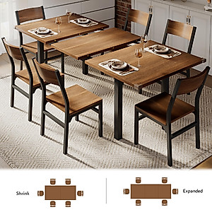 iPormis 7-Piece Dining Table Set with 6 Chairs, 63" Extendable Kitchen Table & Chairs Set for 4-6, Dining Room Table with Metal Frame & MDF Board, Perfect for Small Space, Easy Clean, Walnut