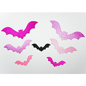 36 PCS Glittery Pink and Black 3D Bat Wall Stickers for Halloween Home Decoration