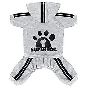 LONTEPET Dog Hoodie 4 Legs Jumpsuit for Small Dogs Puppy Clothes Dog Pullover Sweatshirt Cotton Doggie Winter Coat Cat Apparel (X-Small, Grey)