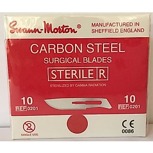 Swann-Morton #10 Sterile Surgical Blades, Carbon Steel [individually packed, box of 100]