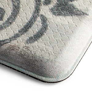 Home Dynamix Cozy Living Grateful Floral Runner Anti-Fatigue Kitchen Mat, Non-Slip Floor Mat, Padded Standing Desk Mat, Grey/Cream, 17.5"x30"