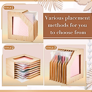 ReliThick 2 Pcs Wood Scrapbook Paper Storage Organizer for Holding 12 x 12 inch Paper Storage Box Album Holders for Vinyl Records Stand 8 Slot Desktop Rack Paper Storage Shelf Portfolio Filing Crate