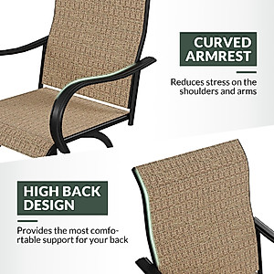 Poteban Patio Swivel Bar Stools Set of 2, Outdoor Bar Height Patio Chairs for Backyard, Pool, Garden, Deck w/High Back and Armrest, All-Weather Mesh, 300lb Capacity – Brown