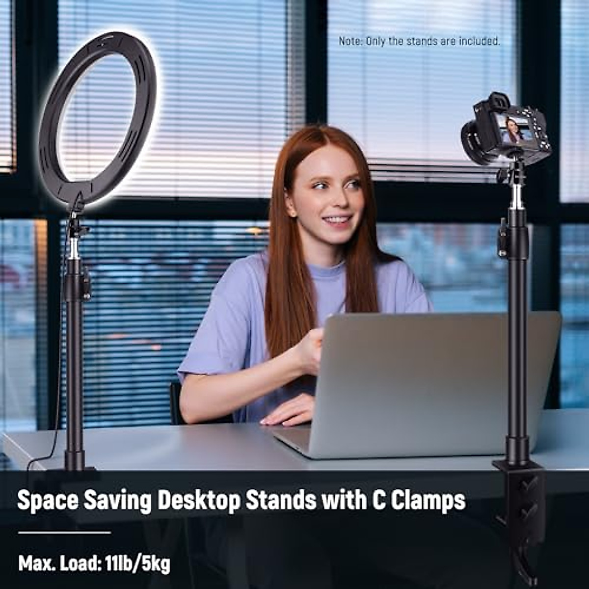 NEEWER Camera Desk Mount with C Clamp, 2 Pack 13.8"-23.6" Adjustable Desktop Light Stands with 1/4" Ball Heads Cold Shoe Adapters Long Handles for Webcam DSLR Camera Monitor Ring Light, Max Load 5kg