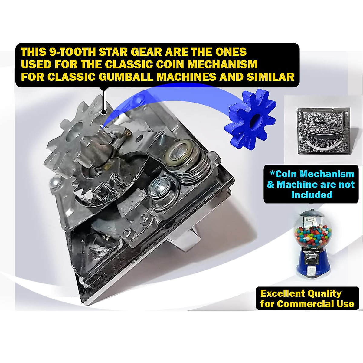 9 Point Drive Gear Wheel for Classic Gumball Machine Coin Mechanism - 9 Teeth Sprocket Gear for Coin Mechanism of Gumball Vending Machines. 9 Tooth Gear Wheel Gumball Machine Replacement Part - (3pc)