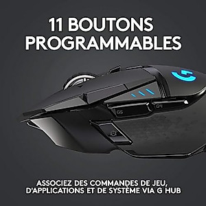 Logitech G502 Lightspeed Wireless Gaming Mouse, Hero 25K Sensor, 25,600 DPI, RGB, Adjustable Weights, 11 Programmable Buttons, Long Battery Life, POWERPLAY-Compatible, PC/Mac - Black