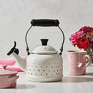 Le Creuset L'Amour Collection Enamel on Steel Demi Kettle, White with Heart Applique