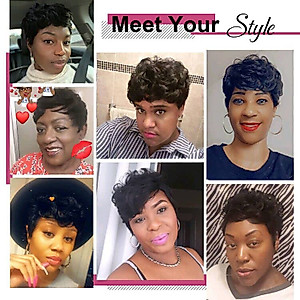 VCK Short Human Hair Wigs for Black Women Short Curly Human Hair Wigs Pixie Cut Wigs for Black Women Short Wigs Human Hair Full Machine Made Glueless Wigs