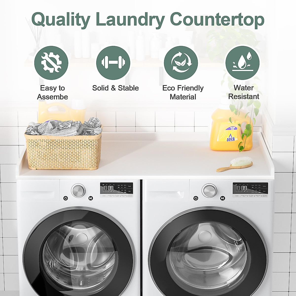 Ulif Laundry Countertop for Washer and Dryer, Over Washer Dryer Topper for Storage and Organization, Overall Size 27.5"D x 54"W x 2.6"H White