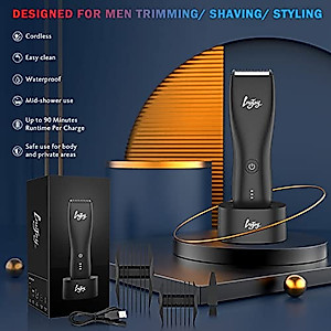 INVJOY Body Trimmer for Men, Ball Shaver, Electric Groin & Pubic Hair Trimmer, Waterproof Wet/Dry Groomer, Replaceable Ceramic Male Hygiene Razor Clippers w/ Charging Dock for Full Body Grooming