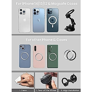 Karmus Magnetic Shower Phone Holder, Dual 360° Adjustable Suction Cup Cell Phone Mount for Bathroom Mirror Kitchen Gym Desk Wall Windshield, Phone Stand for iPhone 14 13 12, Magsafe, All Mobile