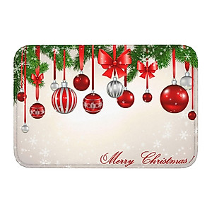 Bath Mat Fir Tree Red Ball Christmas Bathroom Rug Non Slip for Shower Soft Memory Foam 15.7 x 23.6 Inch Small Carpet Floor Runner Washable