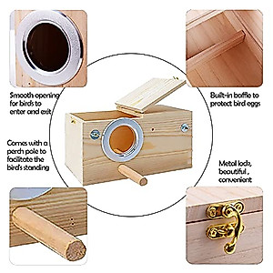 kathson Parrot Nest Breeding Box, Wood Bird Nest for Cage, Parakeet Nesting Box with Perches Pet House Natural Coconut Fiber Bird Toys for Parakeet Cockatoo Budgie Cockatiel Lovebirds (Large)