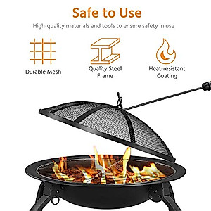 Yaheetech 21inch Firepit Portable Folding Steel Fire Bowl Garden Treasures Fire Pit Wood Burning Outdoor Fireplace with Spark Screen, BBQ Grill, Log Grate & Carrying Bag for Patio Backyard Camping