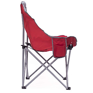 Creative Outdoor Folding Camping Bucket Moon Chair with Side Storage Pocket, Red