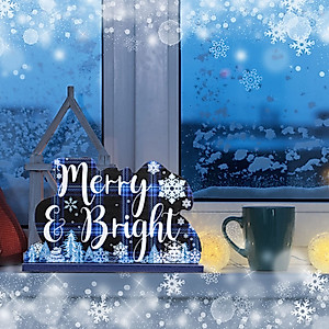 4 Pcs Blue Christmas Table Decor Signs Christmas Table Centerpieces Joy Sign Wooden Christmas Decorations for Winter Snow Happy Holiday Xmas Buffalo Plaid Dinner Tier Tray Coffee