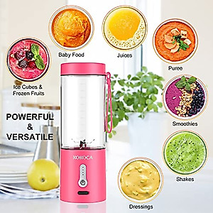 Portable Blender for Shakes and Smoothies, KOKOCA Personal Travel Blender for Protein with 4000mAh USB Rechargeable Battery, Crush Ice, Frozen Fruit and Drinks, 18 oz Mini Cup, Pink 1