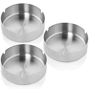 DUOFIRE 3 Pack ash tray outdoors，outdoor ashtray for outside patio ashtrays for smokers，ash trays for weed ash trays indoor Stainless Steel Smokeless，Home Office Decoration（10cm）