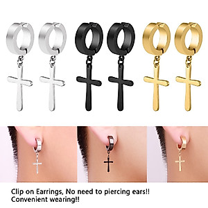 11 Pairs Non-pierced Earrings Set for Men Women Cross Titanium Steel Hoop Dangle Clip On Earring