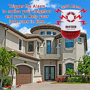 Daytech Strobe Siren Panic Alarm Button Siren Alarm with Light for Home Caring Loud Outdoor SOS Alert System 2 Red Flashing Siren and 4 Emergency Button for Store Hotel Jewelry Shop Security