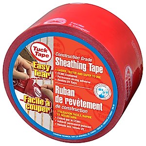 Tuck Tape Construction Sheathing Tape, Epoxy Resin Tape, 2.4 in x 180 ft (Red) Easy Tear