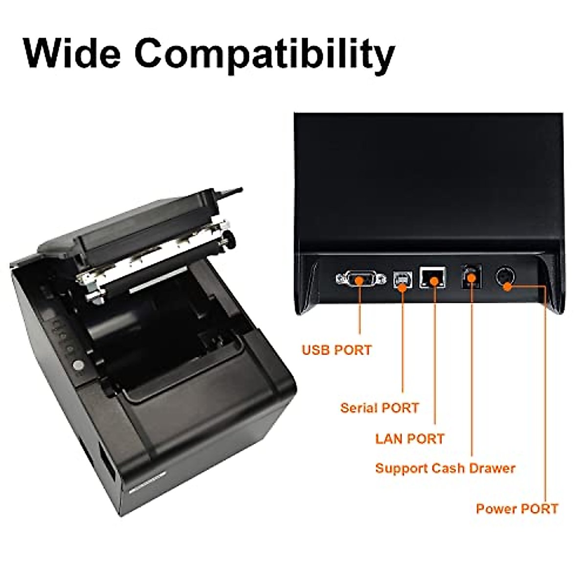 Rongta POS Printer, 80mm USB Thermal Receipt Printer, Restaurant Kitchen Printer with Auto Cutter Support Cash Drawer,USB Serial Ethernet Interface Optional for Windows/Mac/Linux (RP326)