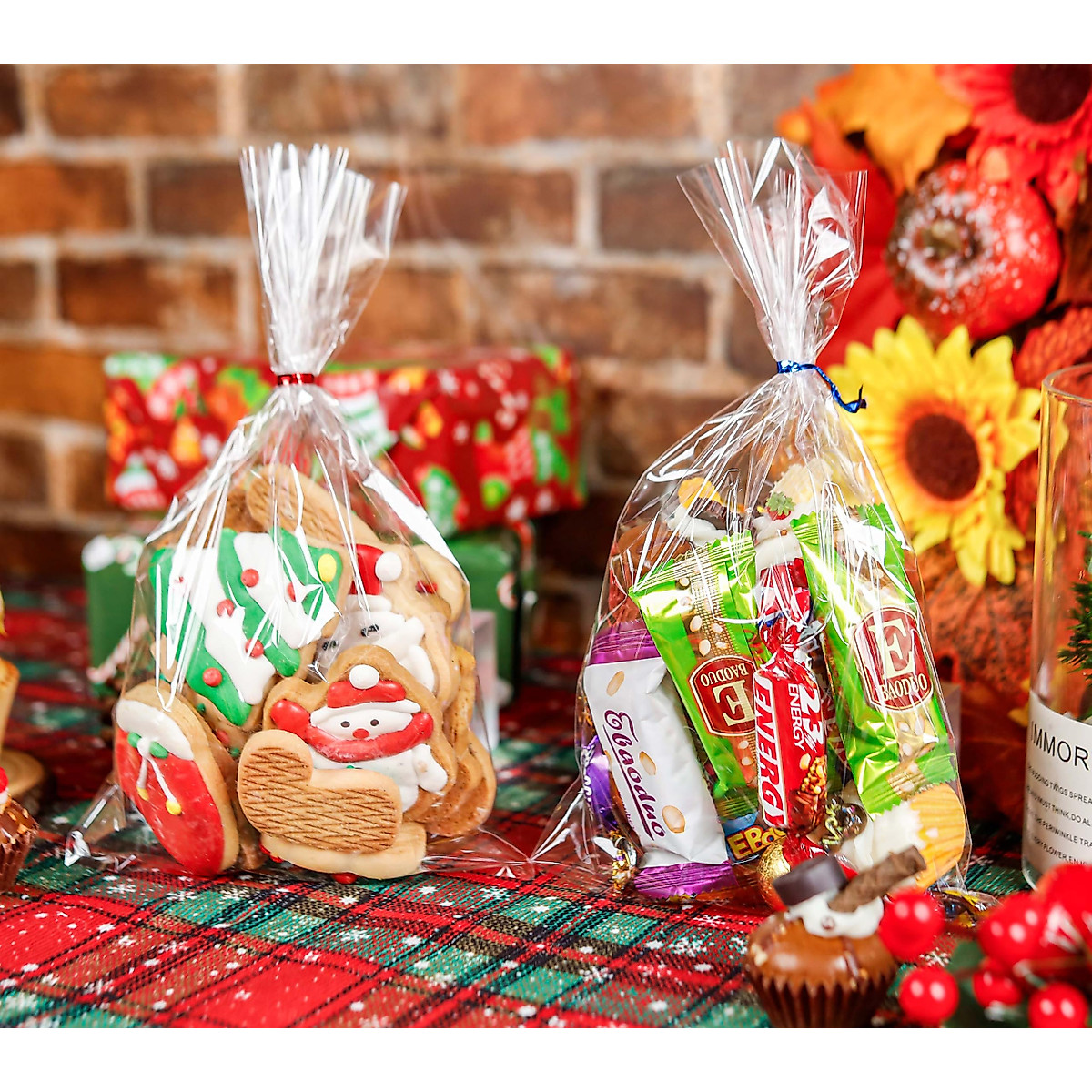 NPLUX 100 Pack Cellophane Bags Small Plastic Cookie Bags Clear Treat Bags with Twist Ties for Small Gift Party Favors,Bakery,Candy,Popcorn(6×10In)