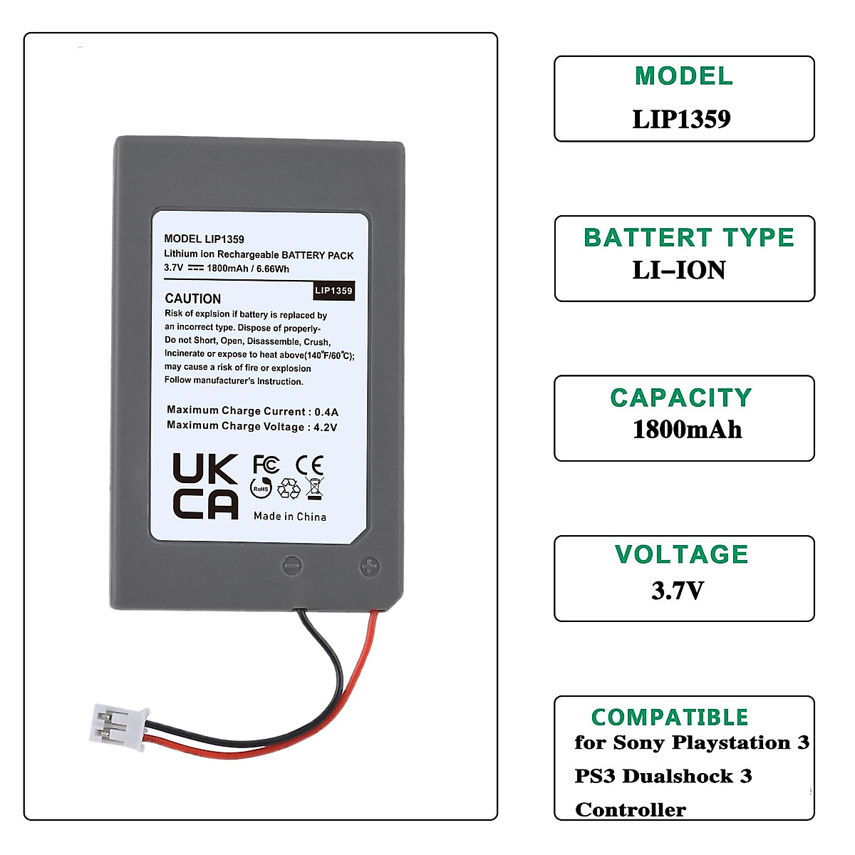 PowerTrust 2Pack 1800mAh LIP1359 Battery Compatible with Sony PlayStation 3 PS3 Dualshock 3 Wireless Controller CECHZC2E, CECHZC2U