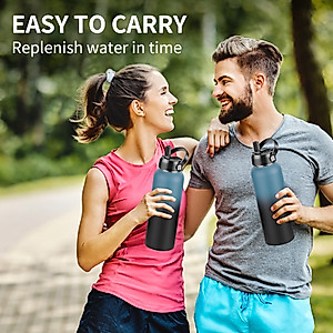 Senbowe 40 oz Insulated Water Bottle With Straw, Stainless Steel Leak Proof Vacuum Sports Water Flask with 3 Lids (Straw, Spout and Handle Lid), Keeps Cold and Hot, Great for Hiking, Biking, Running